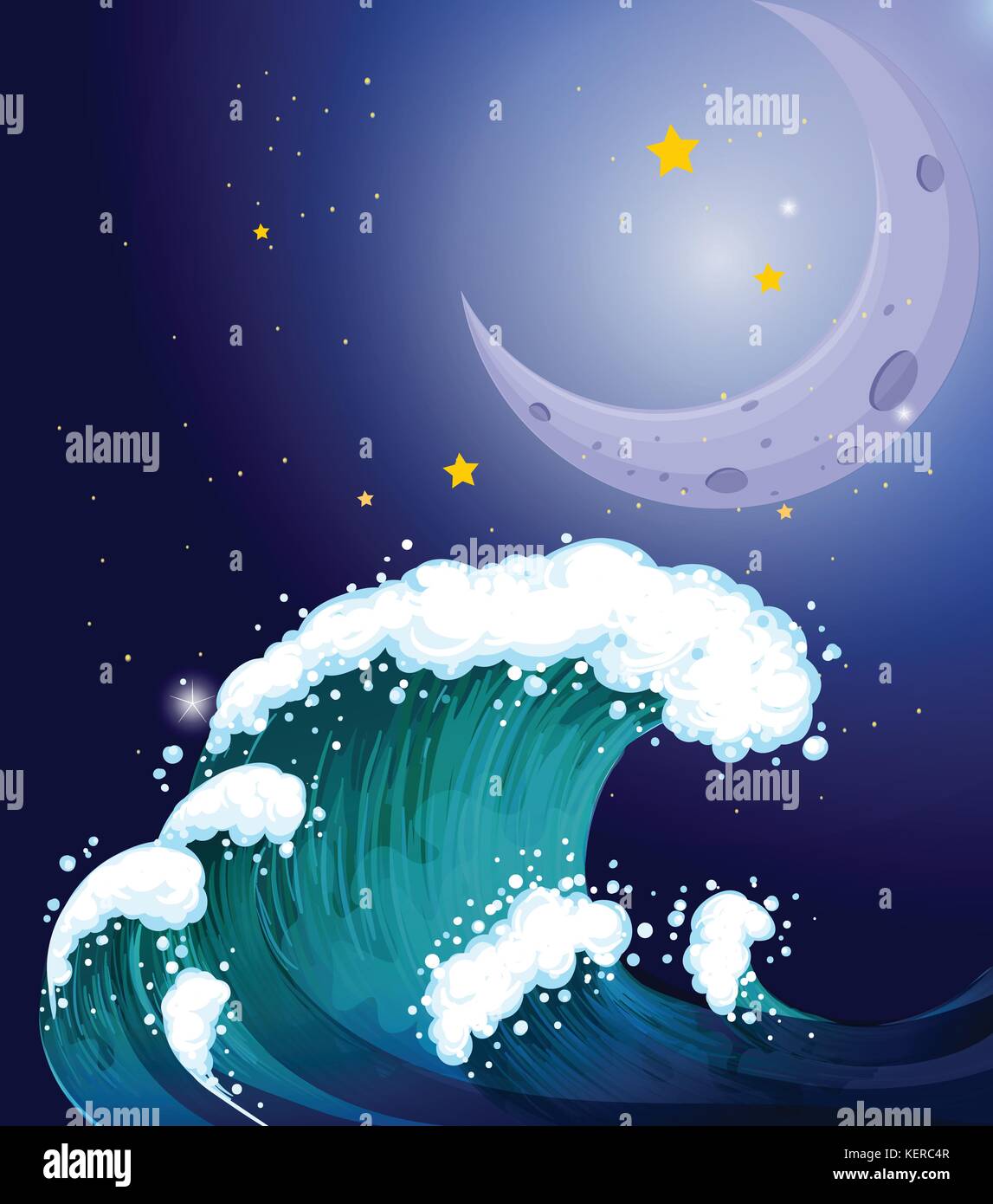 Illustration of a strong wave under the moon Stock Vector Image & Art ...