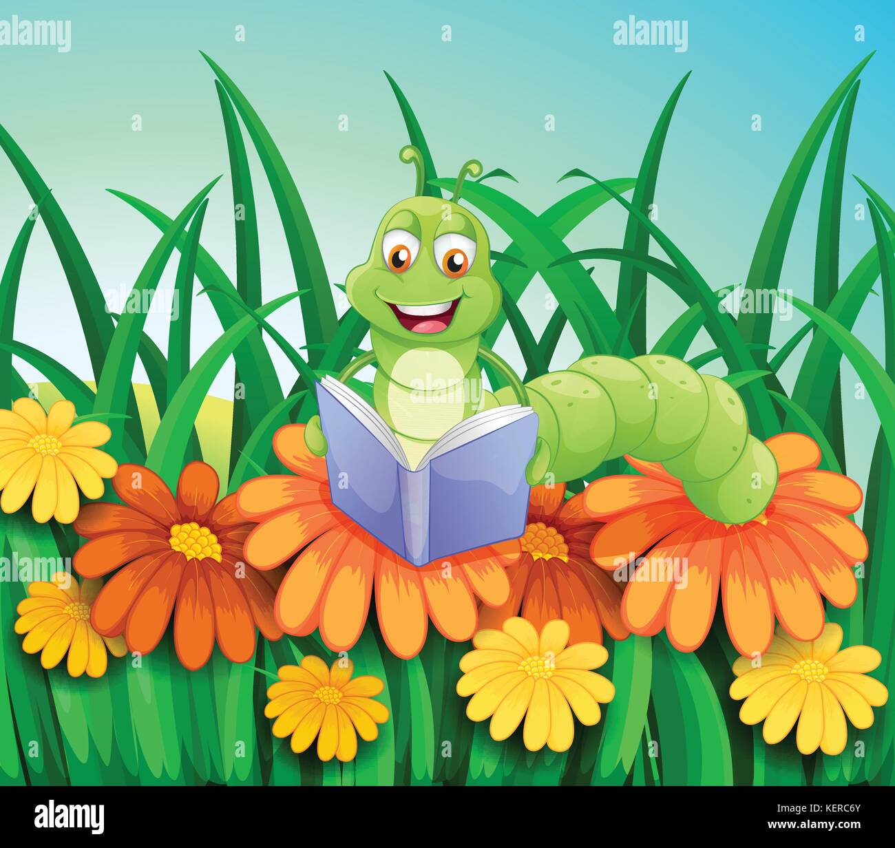Illustration of a worm reading a book at the garden Stock Vector Image ...