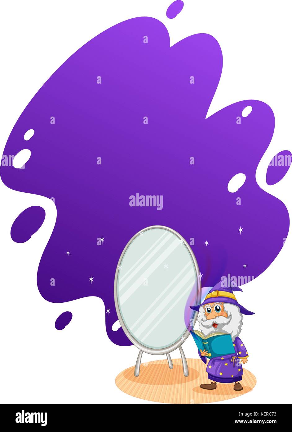 Illustration of a wizard doing a spell in front of the mirror on a ...