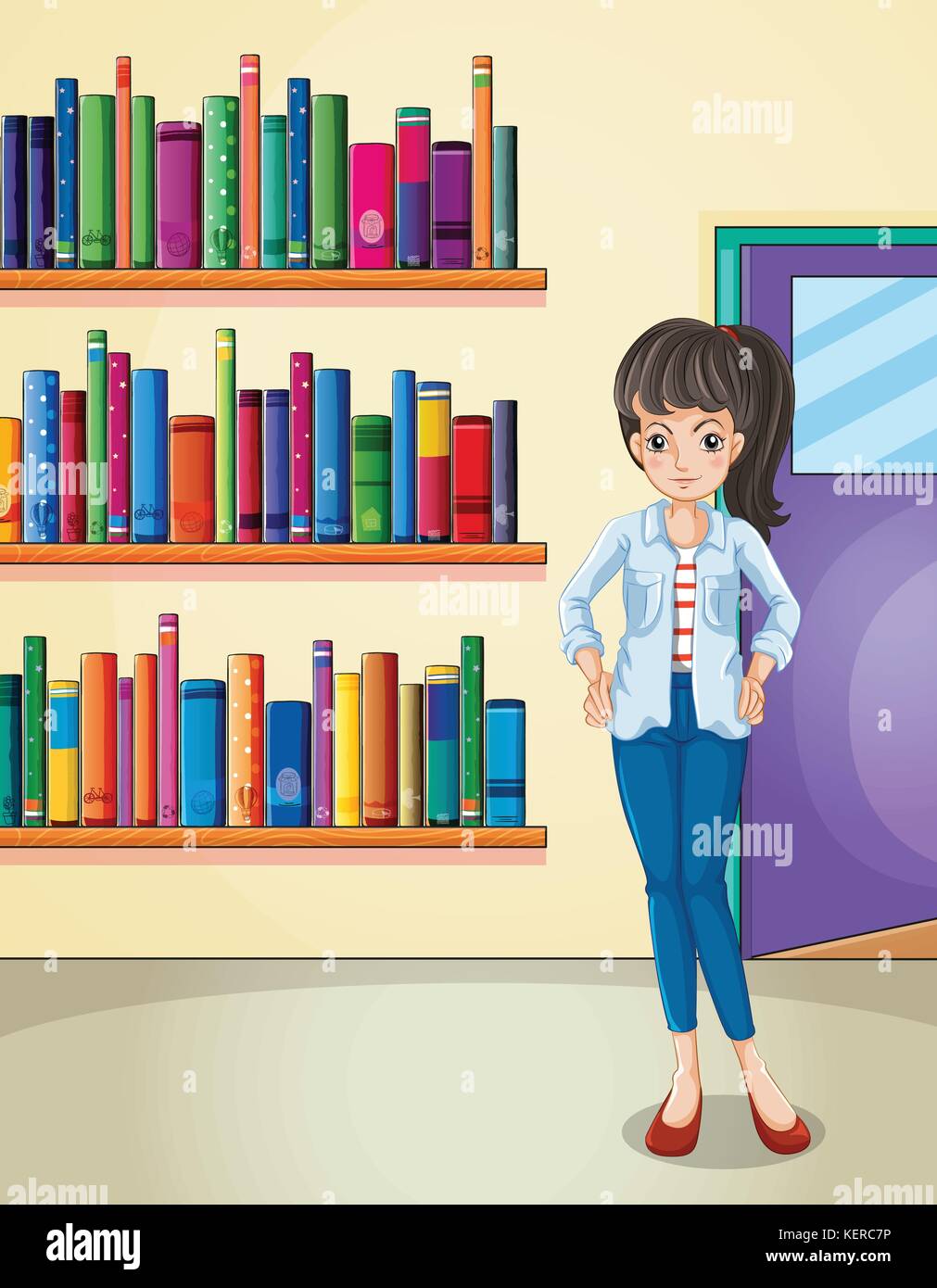 Illustration of a pretty girl in the library Stock Vector Image & Art ...