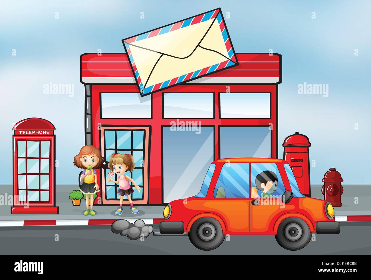Illustration of an orange car in front of the post office Stock Vector ...