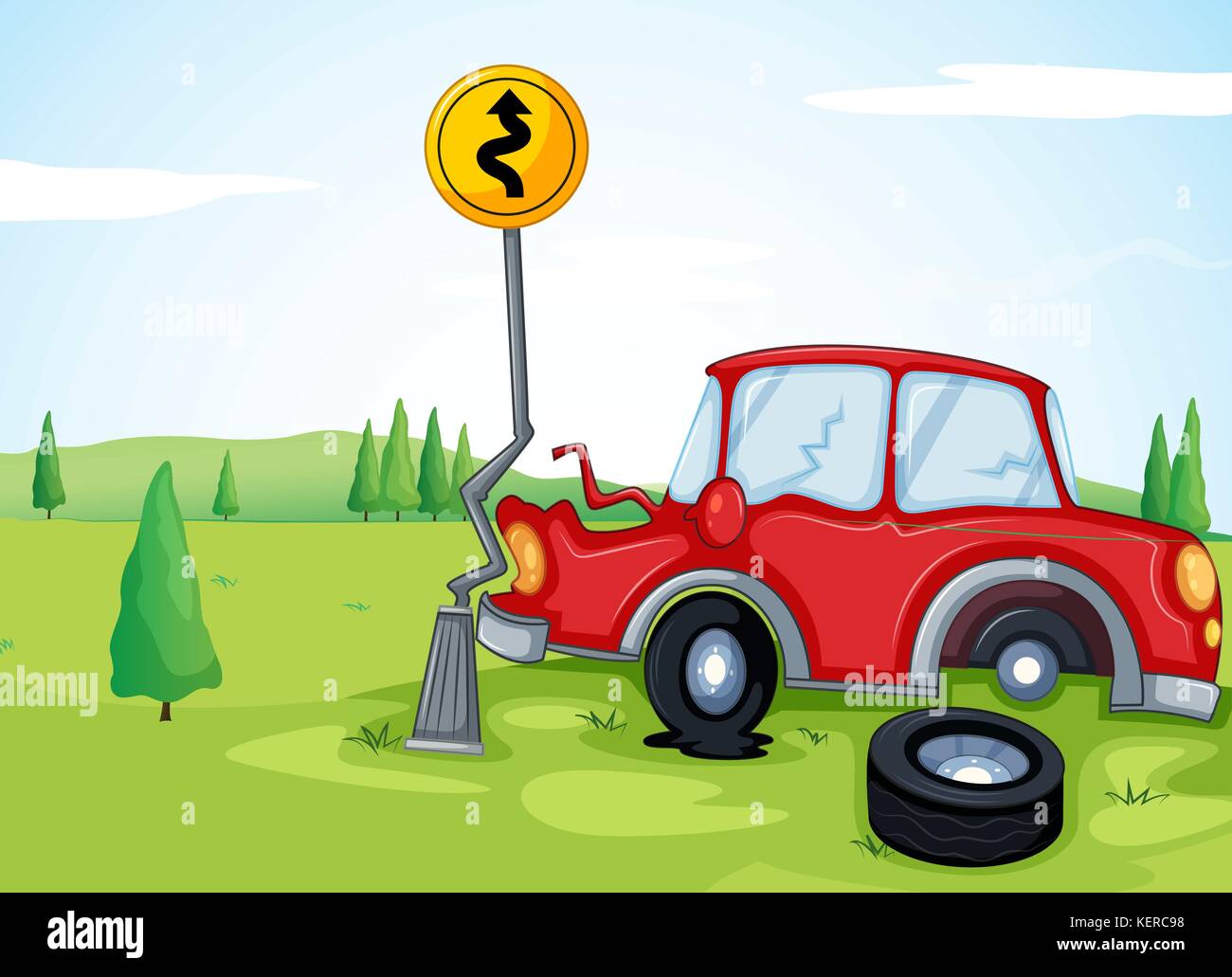 Illustartion of a car bumping the road sign Stock Vector Image & Art ...
