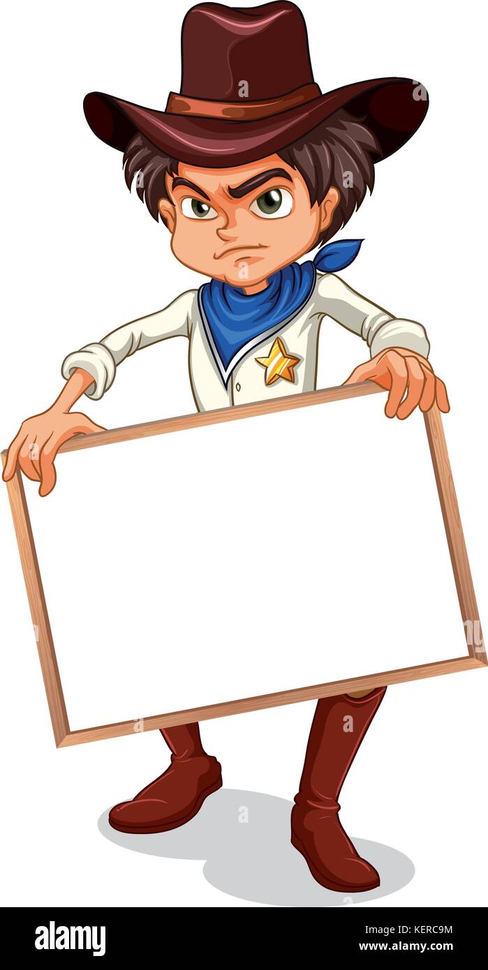 Illustration of a cowboy holding an empty frame on a white background ...