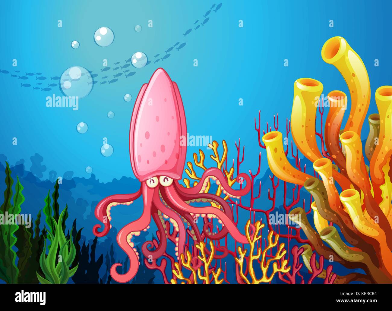 Illustration of an octopus under the ocean on a white background Stock ...