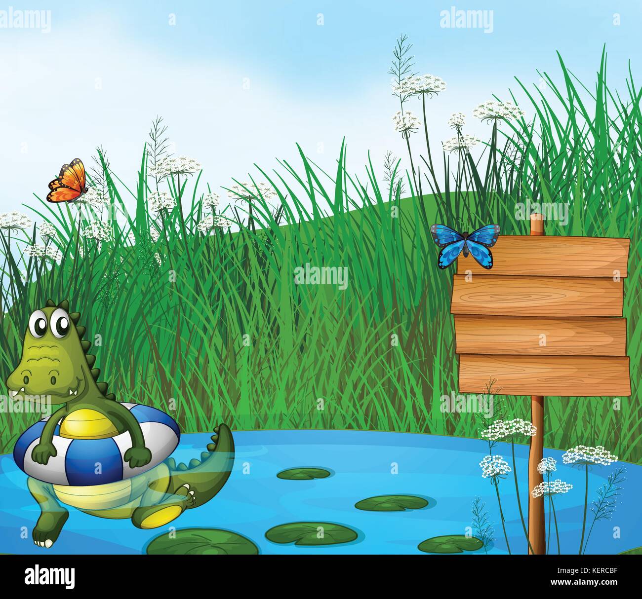 Illustration of a crocodile swimming in the pond Stock Vector Image ...