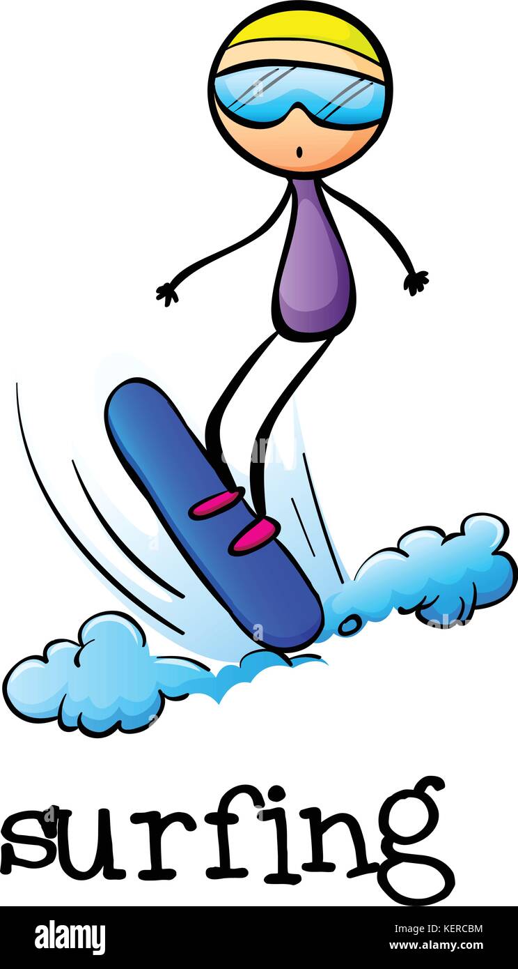 Illustration of a stickman surfing on a white background Stock Vector ...