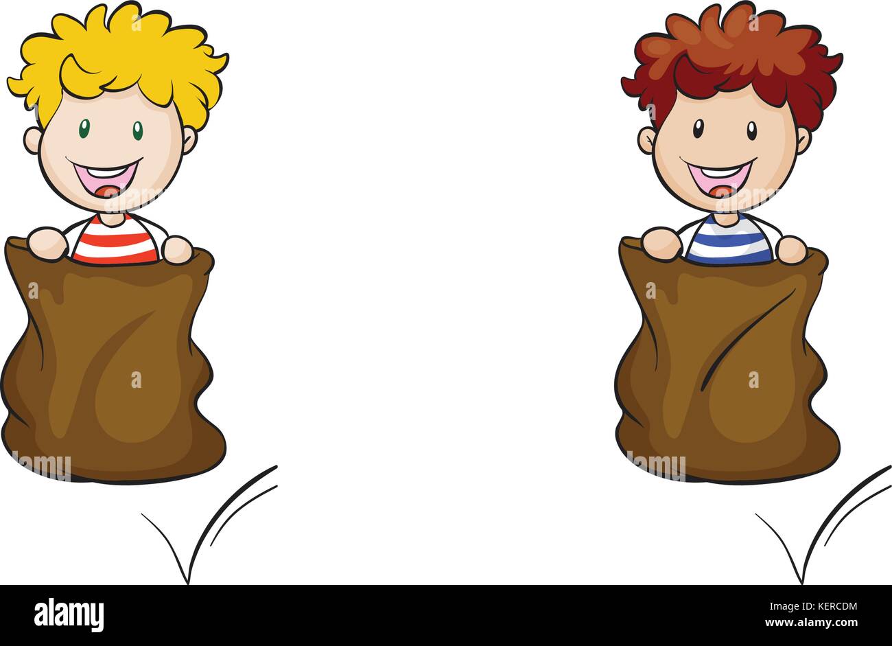 Illustration of the four kids jumping inside the sack on a white ...