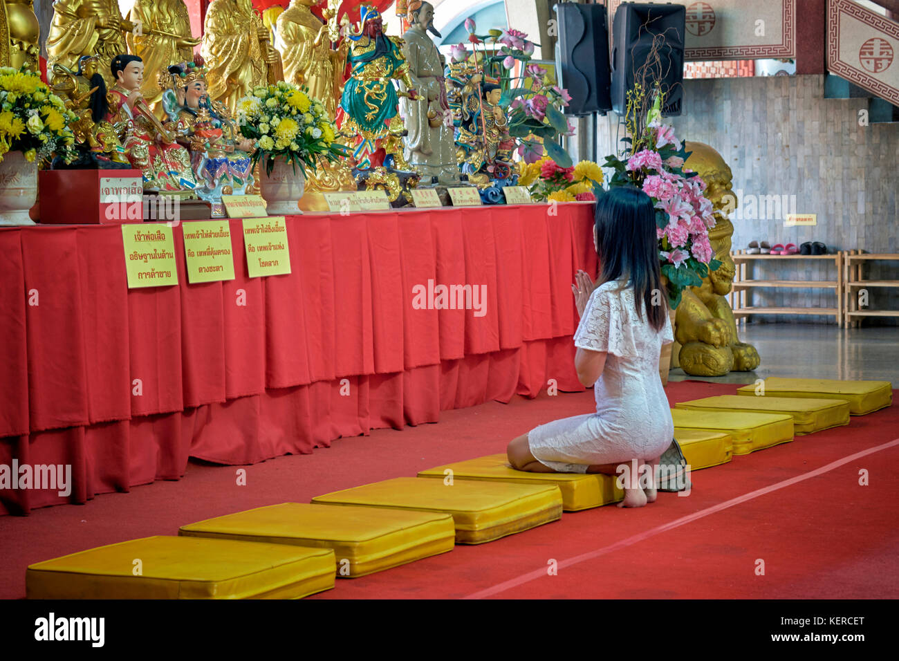 Woman Praying Kneeling Thailand Temple People Prayer Southeast Asia