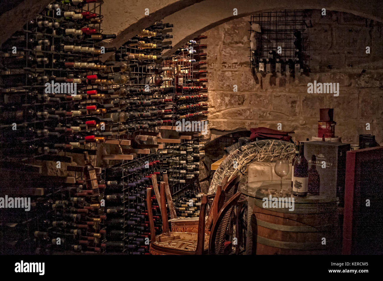 Interior of a typical Mediterranean wine cellar in Malta Stock Photo ...