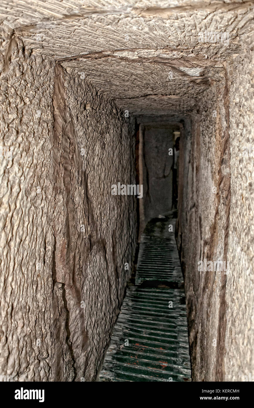 Narrow passage inside a large wartime shelter under one of the ...