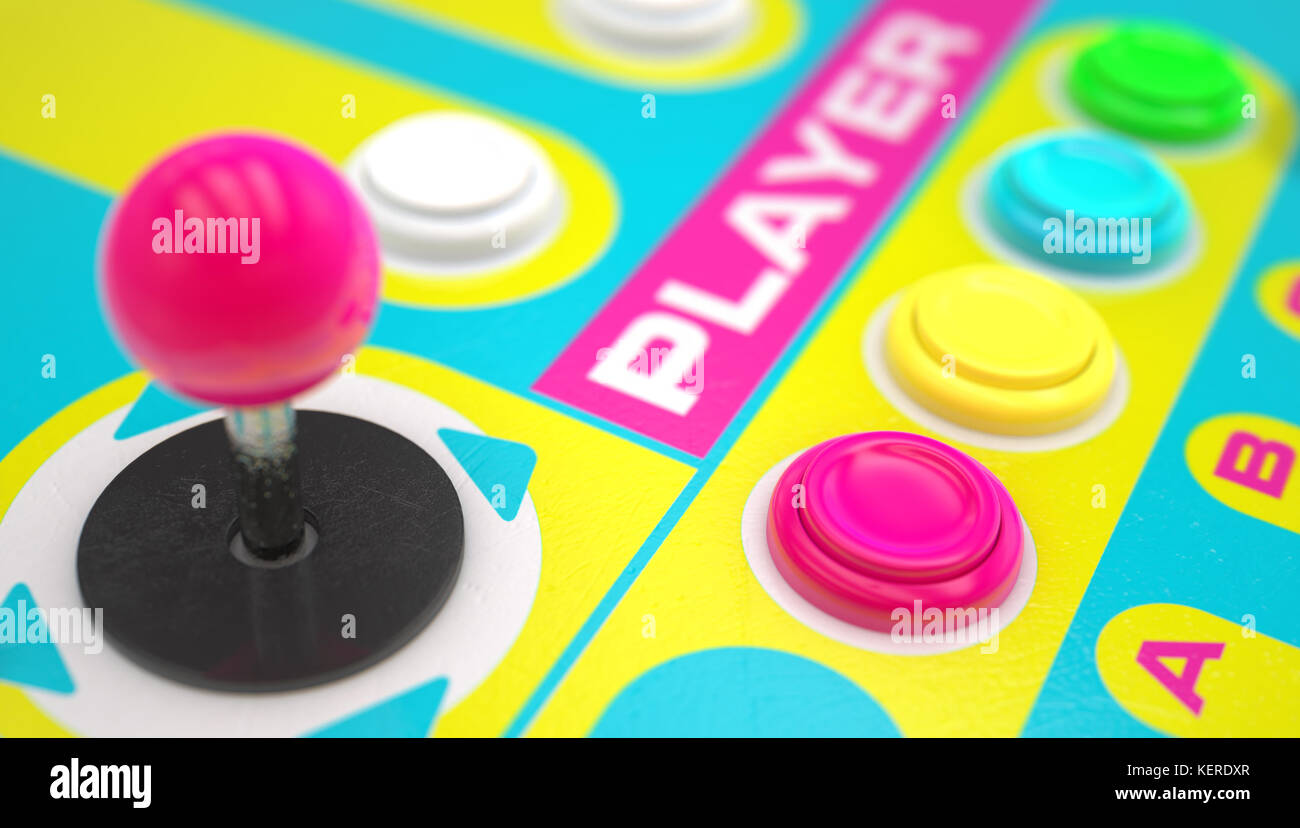 A vintage computer game machine control surface with joysticks and ...