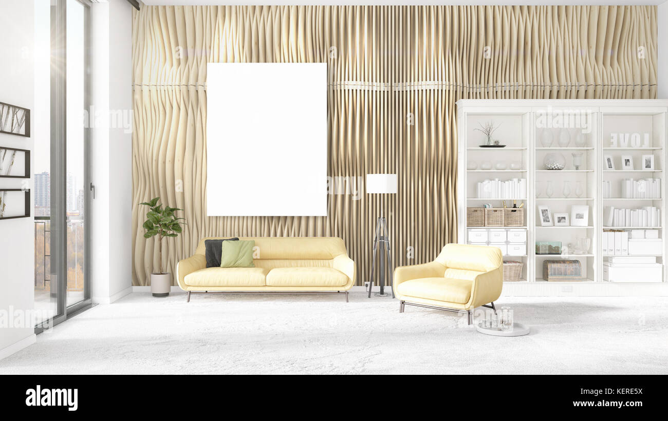 Fashionable modern loft interior in vogue with empty frame and ...