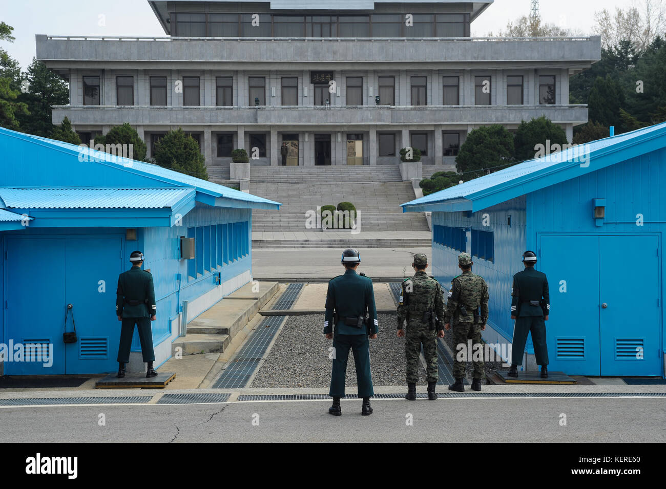 02.05.2013, Panmunjom, South Korea, Asia - South Korean soldiers stand ...