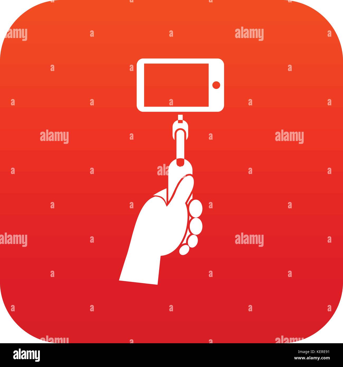 Hand holding a selfie stick with mobile phone icon digital red Stock ...