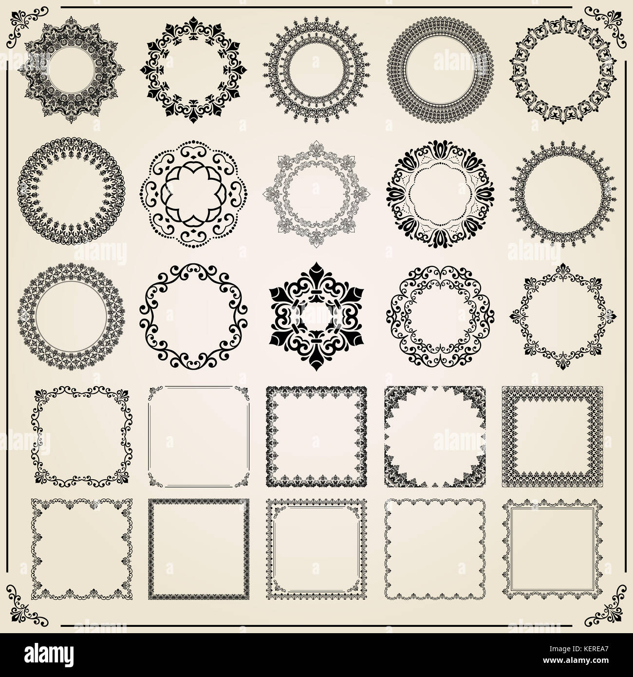 Vintage Set of Square and Round Elements Stock Photo - Alamy
