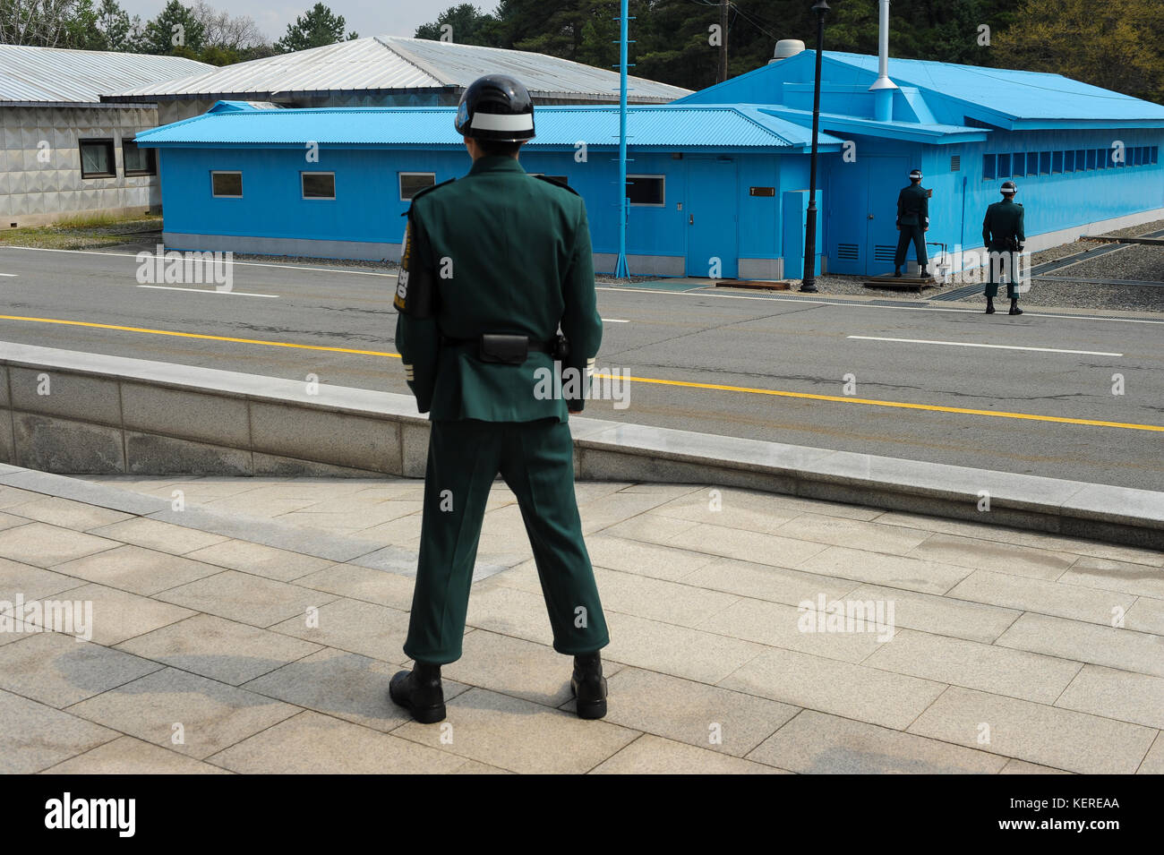 02.05.2013, Panmunjom, South Korea, Asia - South Korean soldiers stand ...