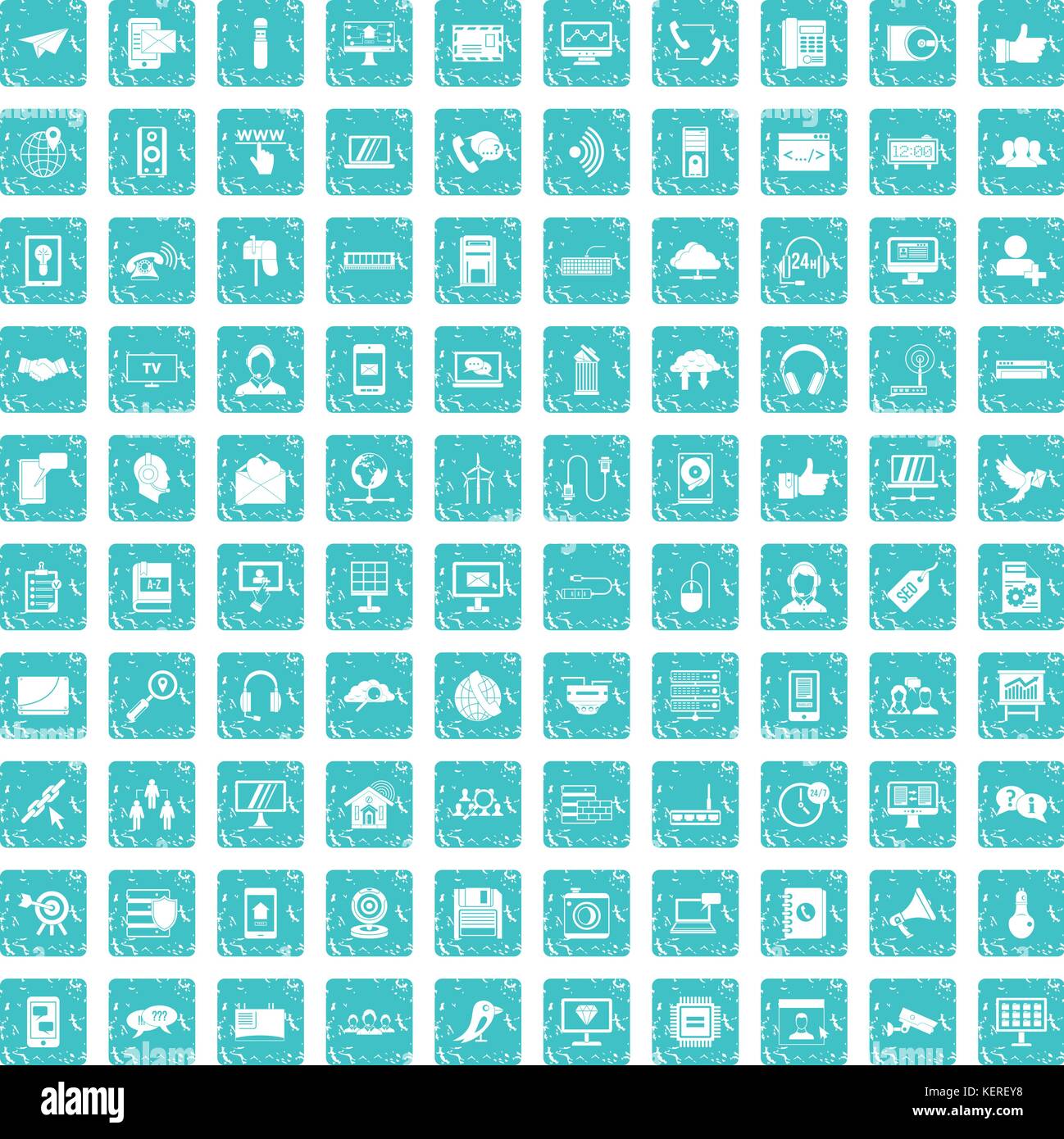 100 communication icons set grunge blue Stock Vector Image & Art - Alamy