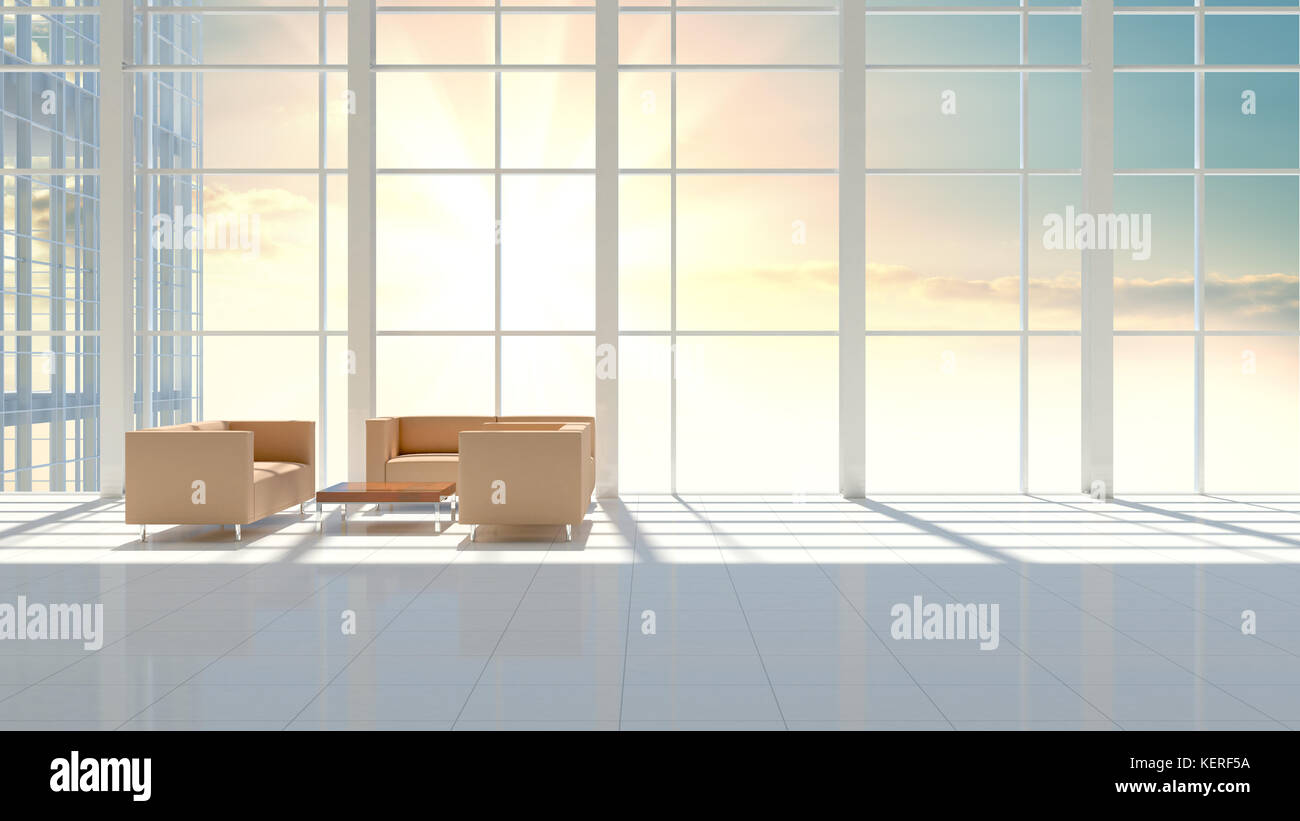 Interior of modern hall with big window Stock Photo - Alamy
