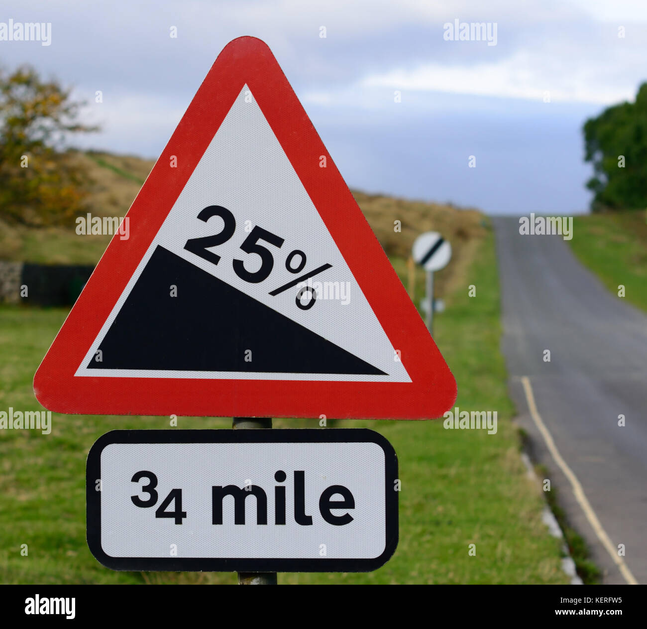 Road sign warning motorists approaching a 25% gradient Stock Photo - Alamy