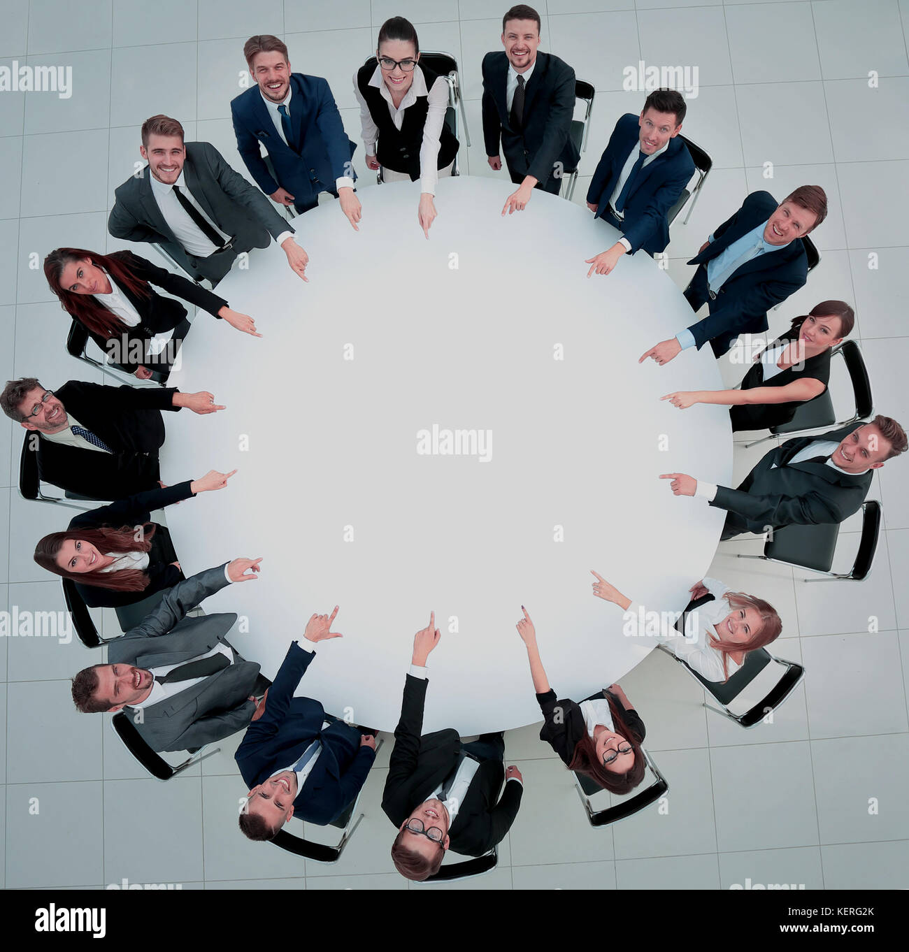 Business team, sitting at athe round table on white background Stock ...