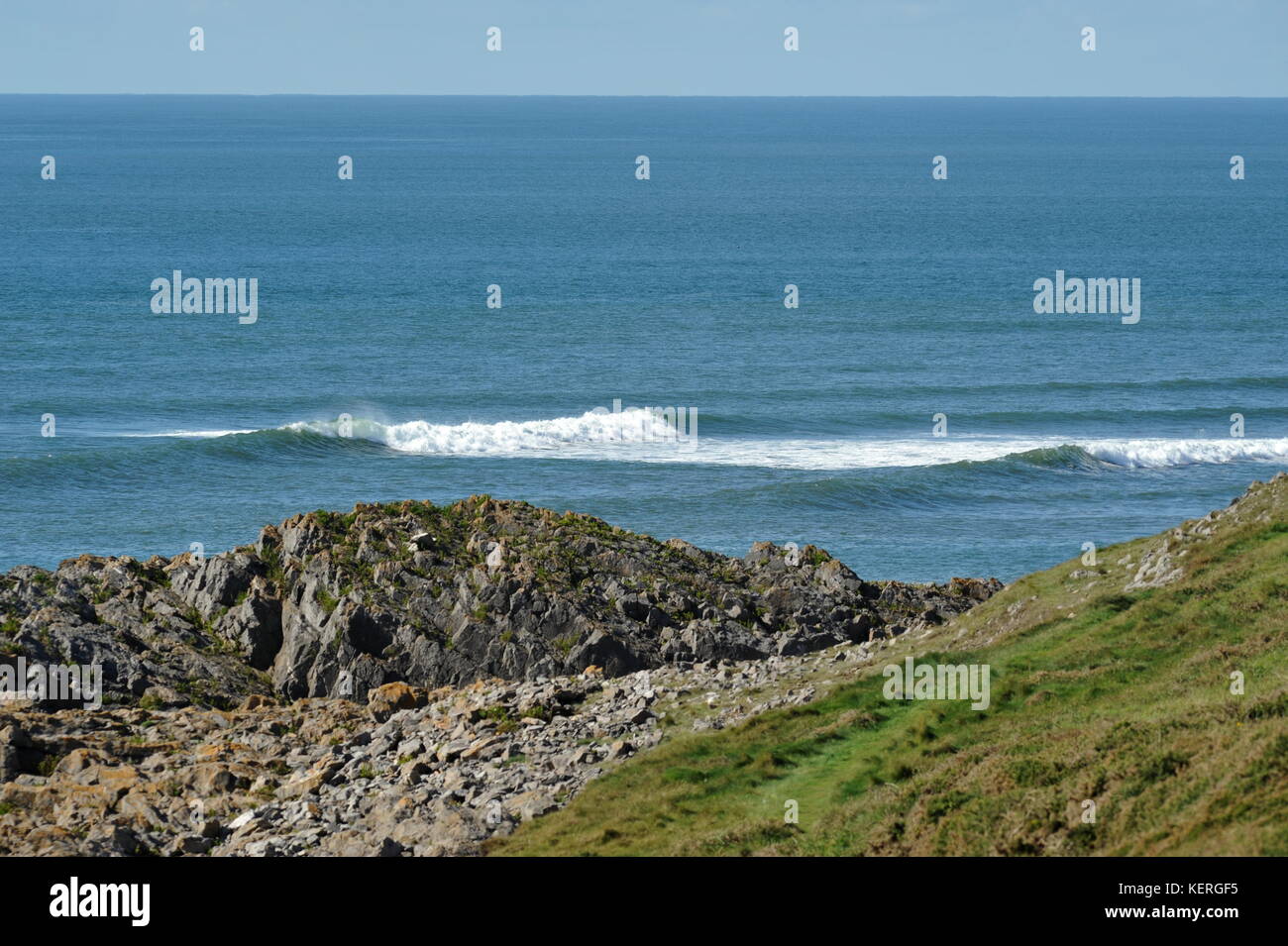 View from coast path to Fall bay and Mewslade near Rhossili from port ...
