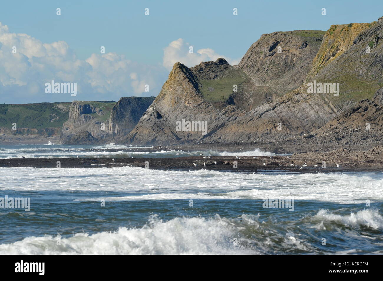 Sea cliffs on the Gower coast looking towards Fall bay and Mewslade ...