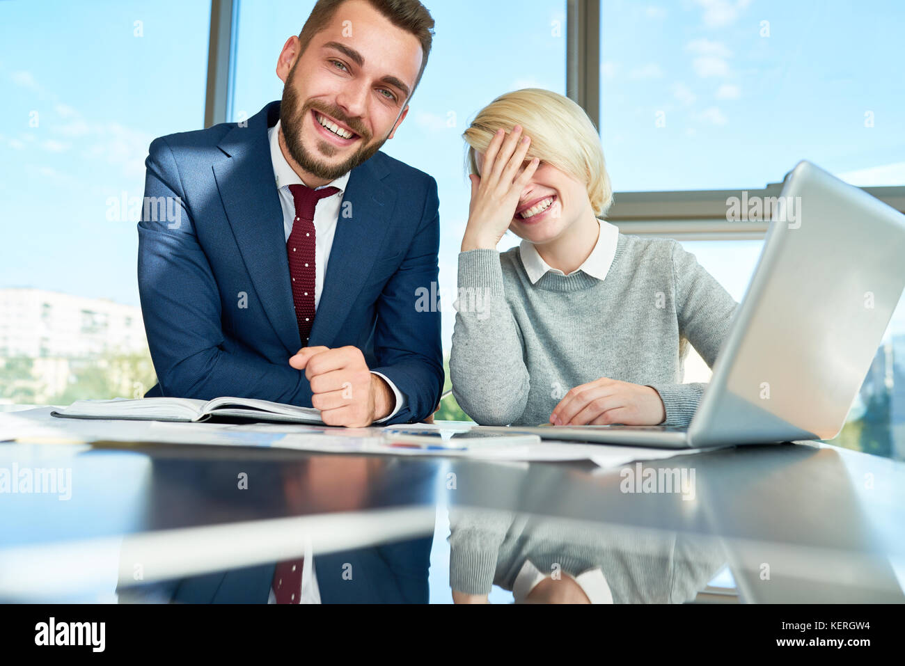 Having Fun with Coworker Stock Photo - Alamy