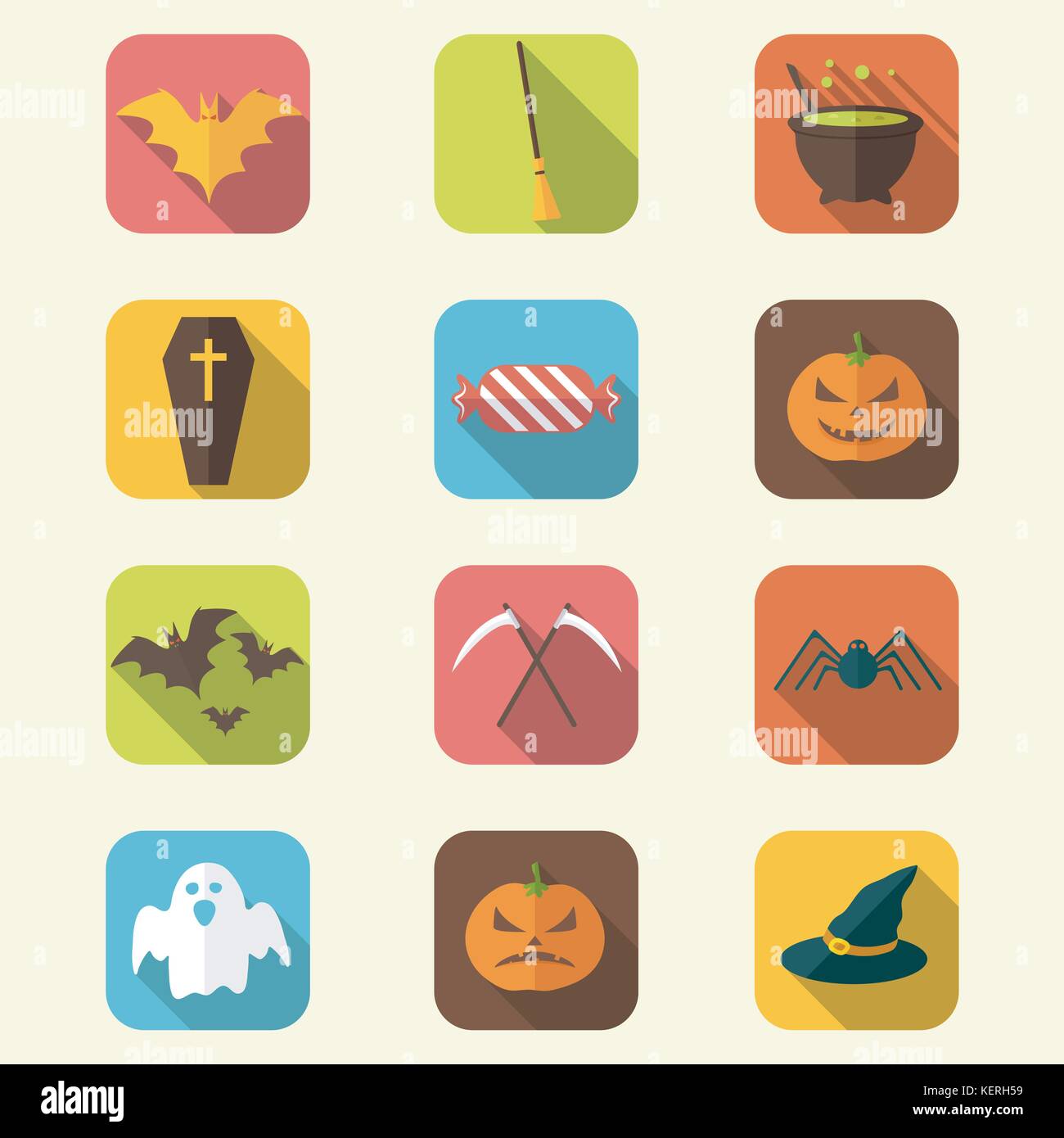 Set of halloween flat icons. Vector illustration Stock Vector Image ...