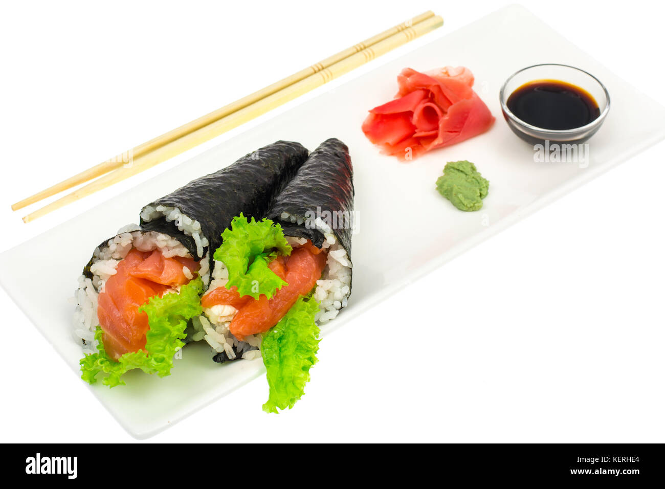 Sushi with salmon of cone Stock Photo - Alamy