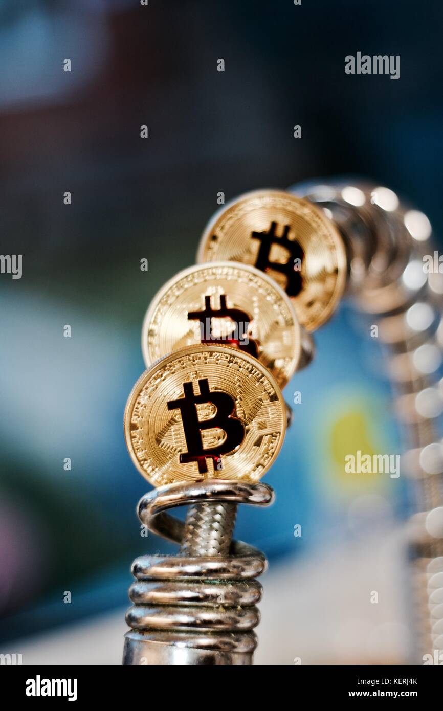 Digital currency physical metal bitcoin coin. Cryptocurrency cash ...