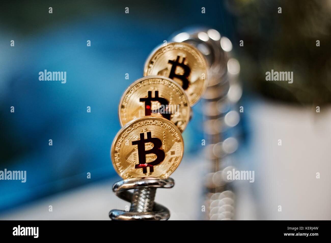 Digital currency physical metal bitcoin coin. Cryptocurrency cash ...