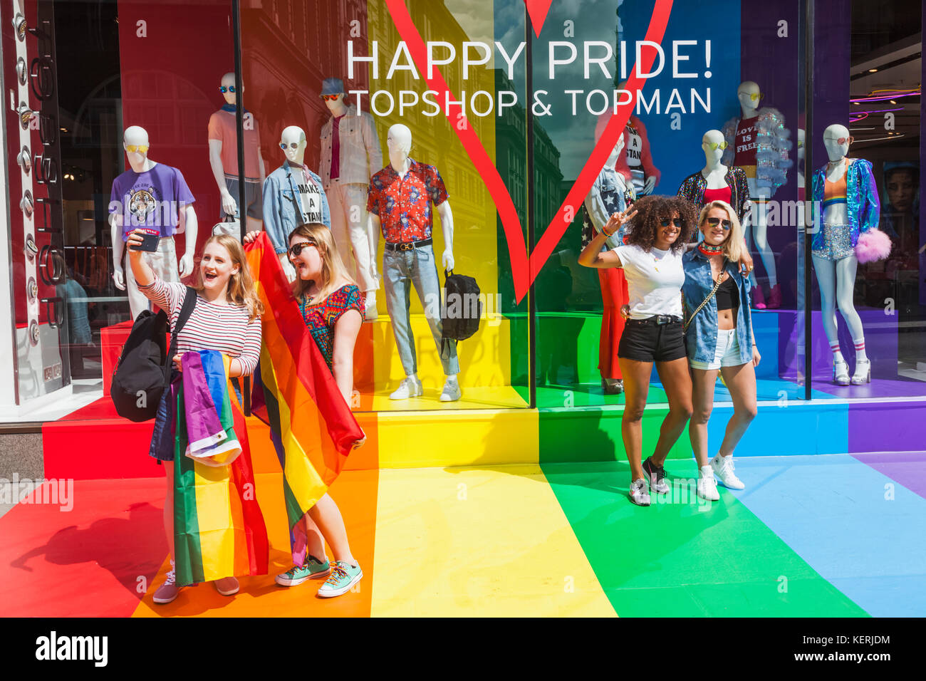 England, London, Oxford Street, Top Shop Clothing Store Decorated with ...