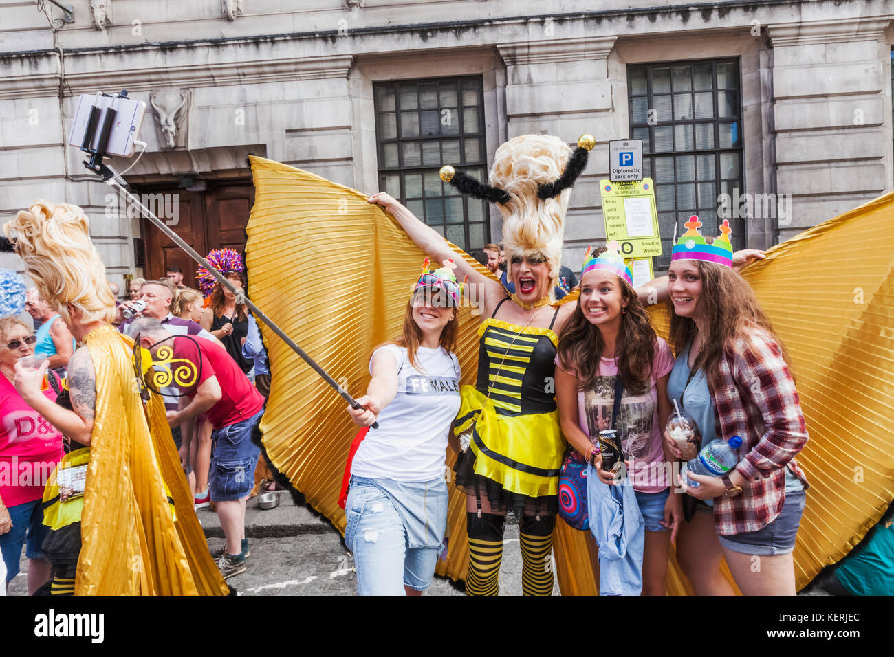 England, London, London Pride Festival Parade, Tourists Posing with ...
