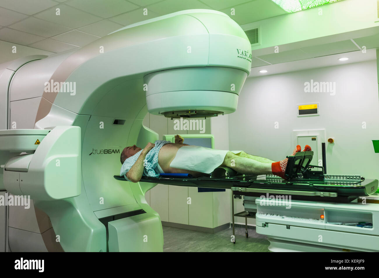 England, London, Male Cancer Patient Receiving Radiotherapy Treatment ...