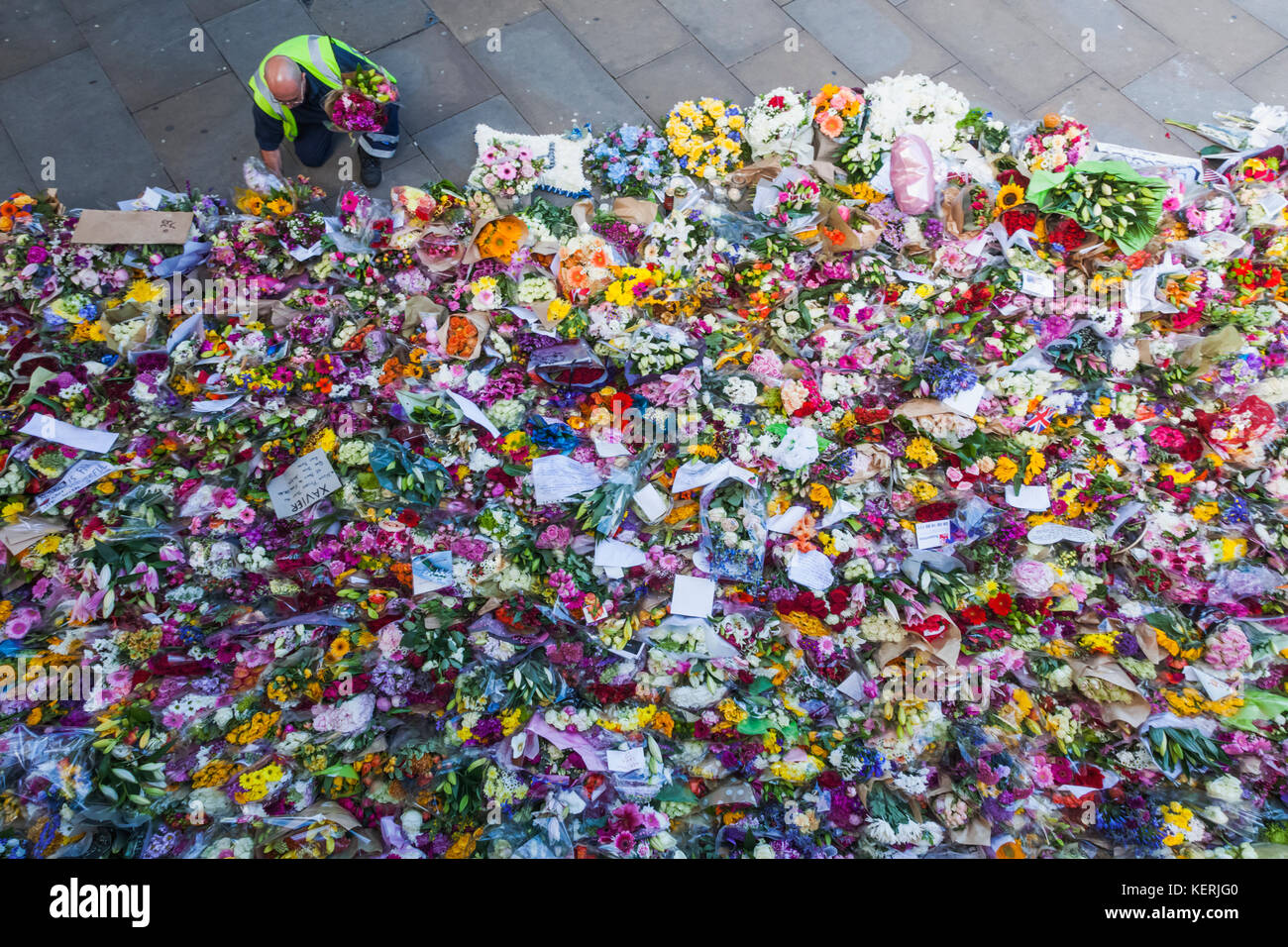 England, London, Southwark, London Bridge, Memorial Flowers for The ...