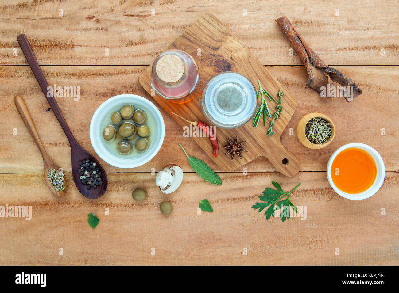 Assortment of herbs rosemary ,thyme,sage, mint,bay leaves , pepper and ...