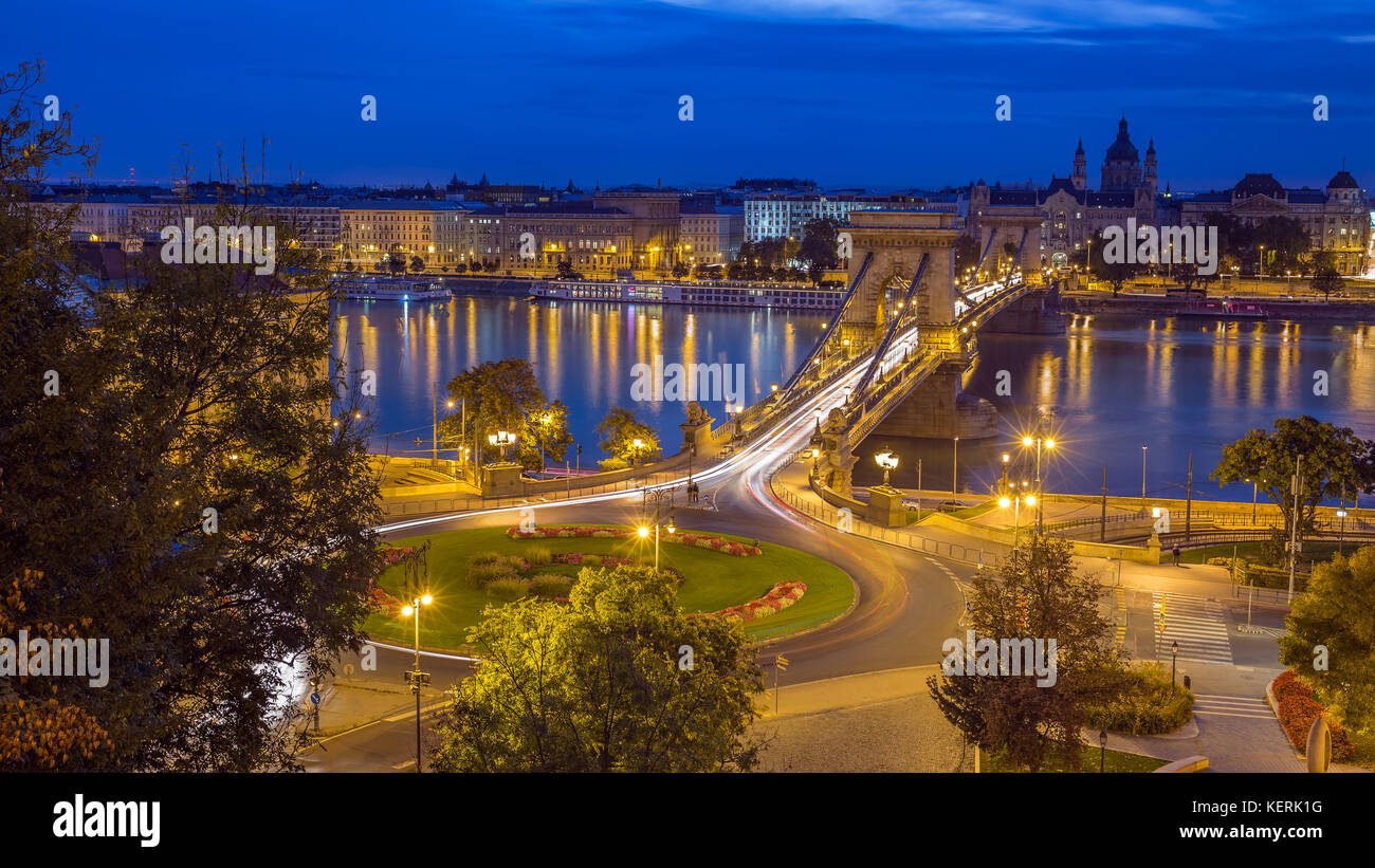 Budapest, Hungary - The famous Szechenyi Chain Bridge taken from Clark ...