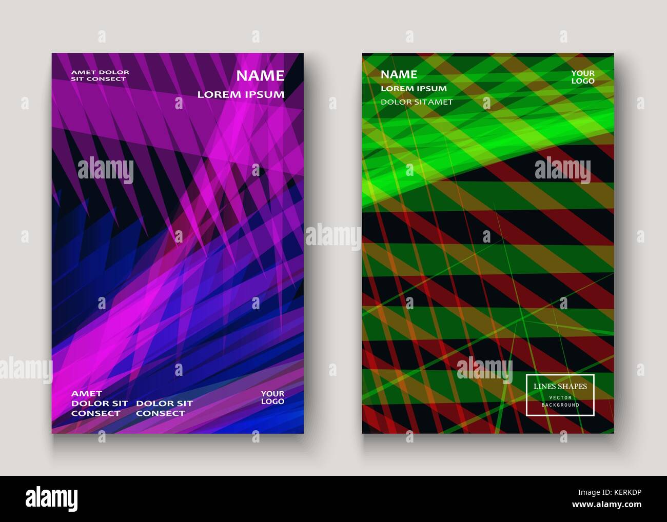 Modern technology striped abstract covers design purple green. Neon ...