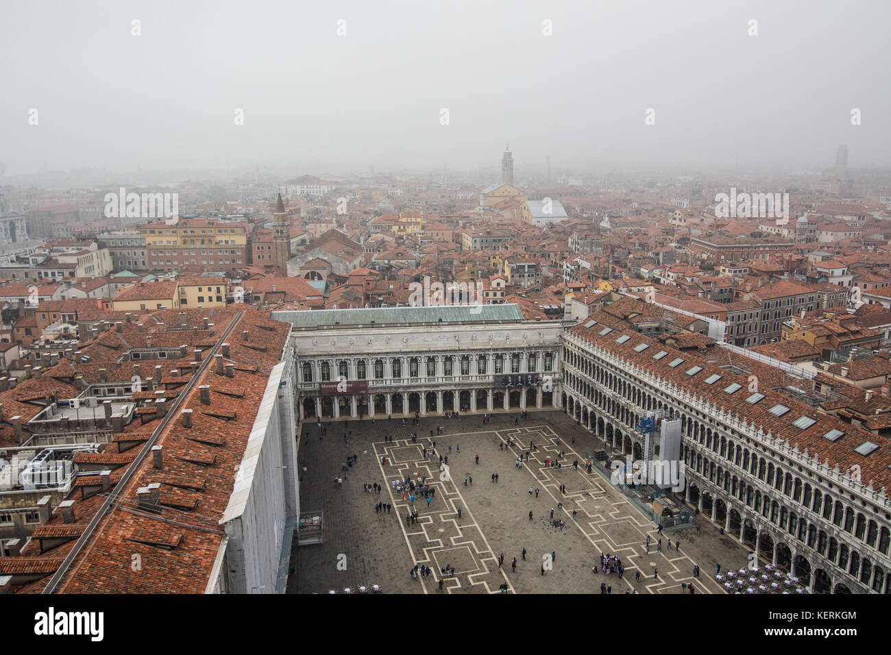 Aerial view of famous San Marco square with many people Venice, Italy ...