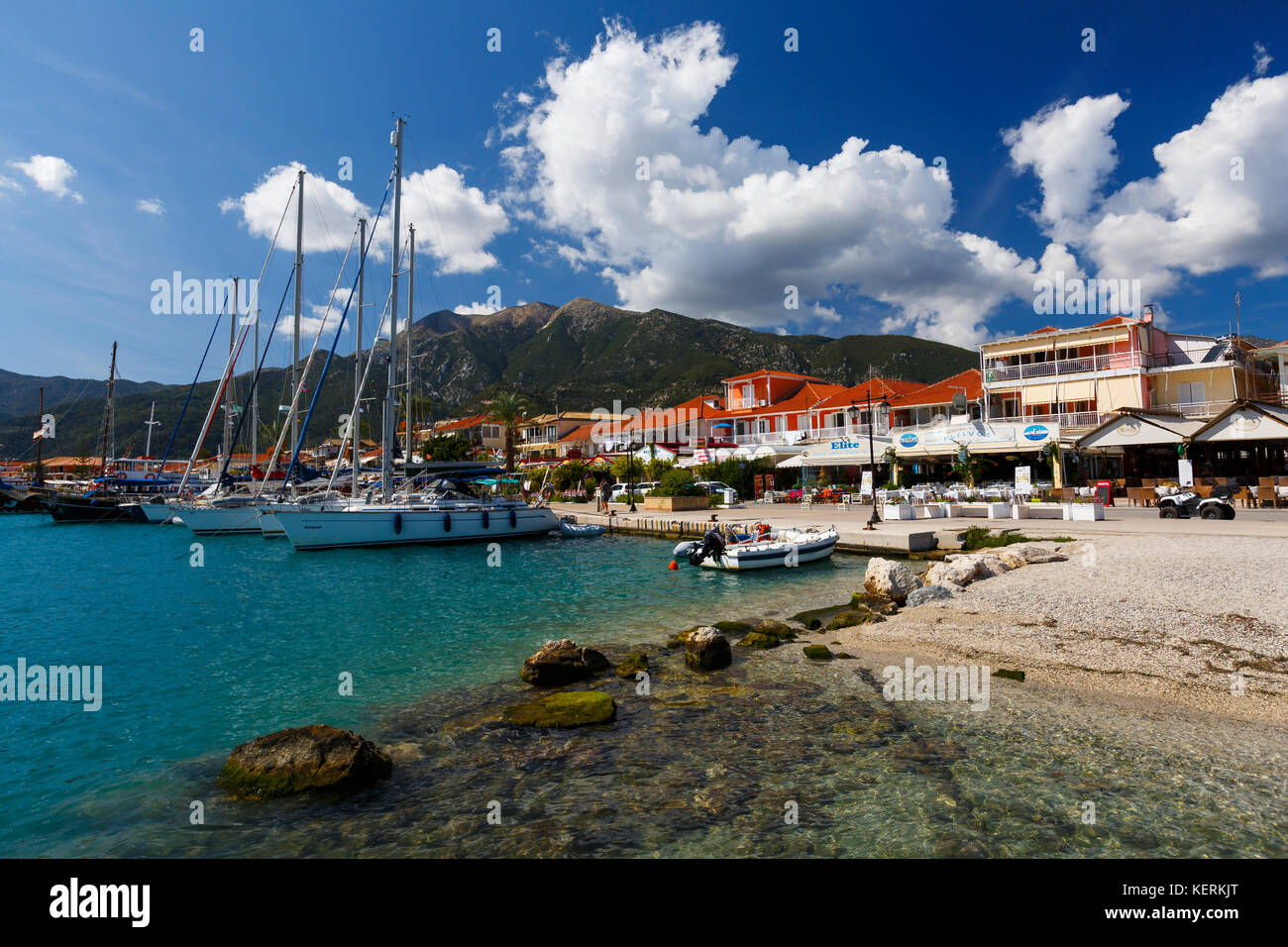 Seafront of Nydri village on Lefkada island in Greece Stock Photo - Alamy