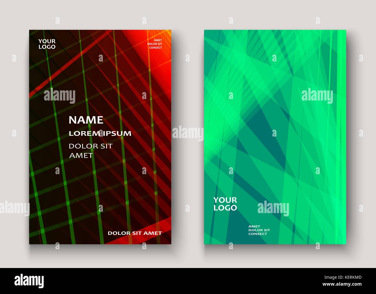 Modern technology striped abstract covers design red green. Neon lines ...