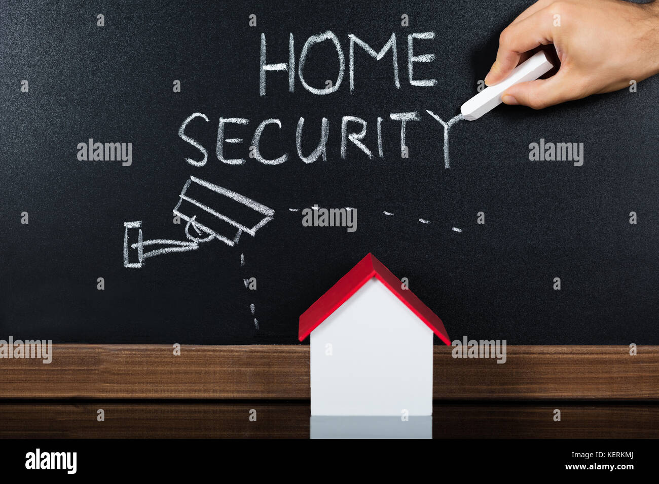 Person Hand Showing Home Security Concept On Blackboard In Front Of ...