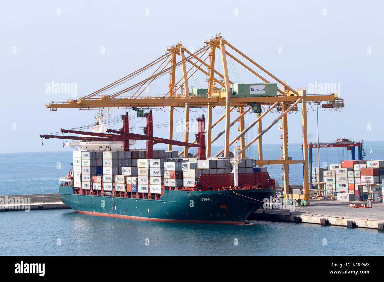 Jona Container Ship loading Maersk containers at Malaga port in Spain ...