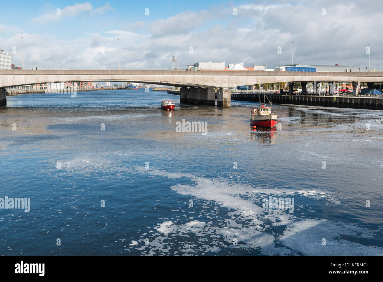 M3 Lagan Bridge crosses the River Lagan, Belfast, Northern Ireland ...