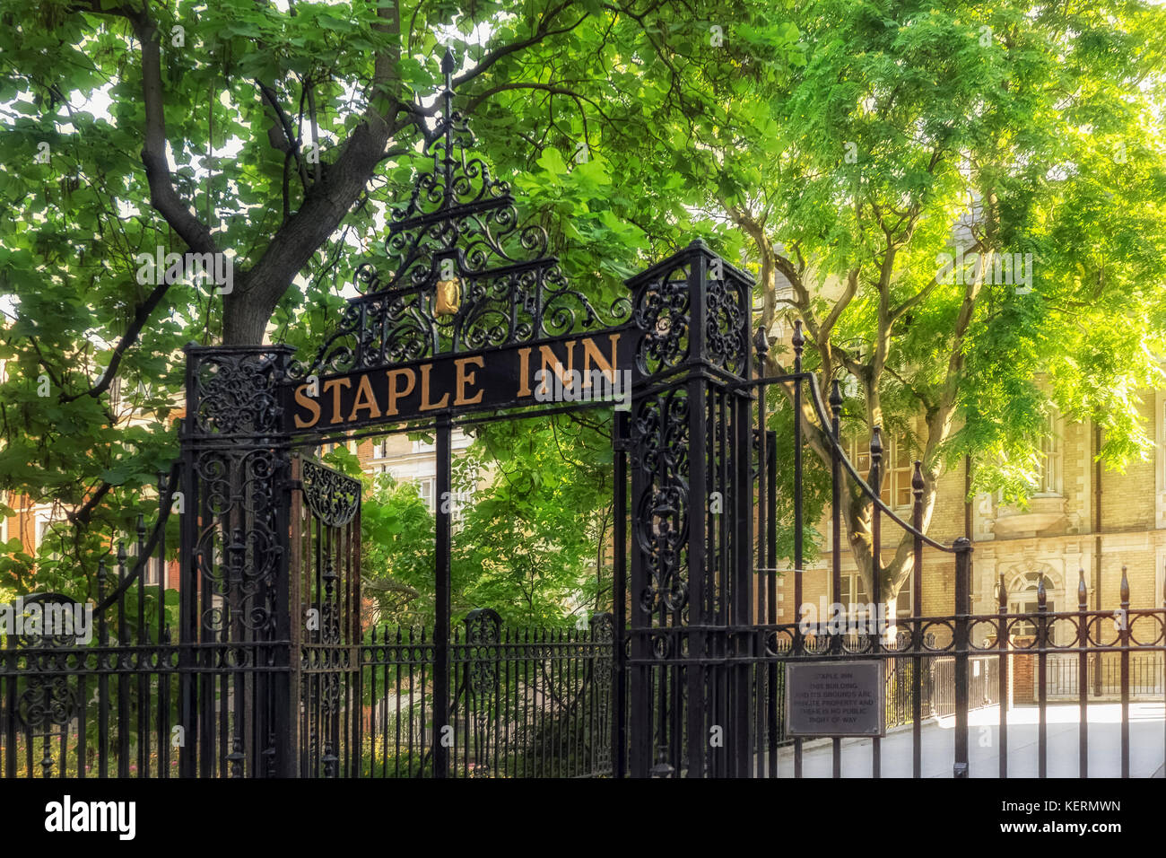 LONDON, UK - AUGUST 25, 2017: Wrought iron entrance gates to Staple inn ...