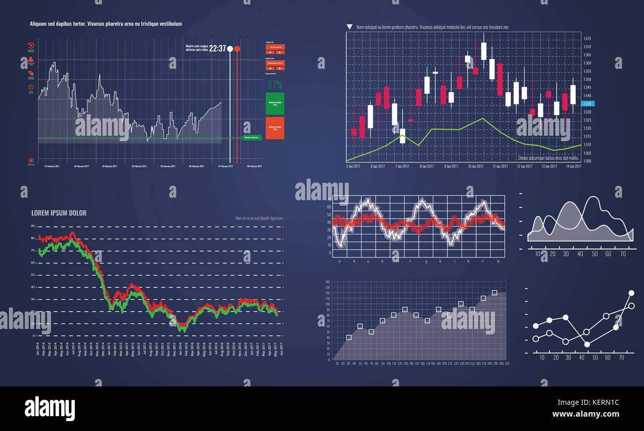 Thin line vector graphs, charts and diagrams with flat elements ...