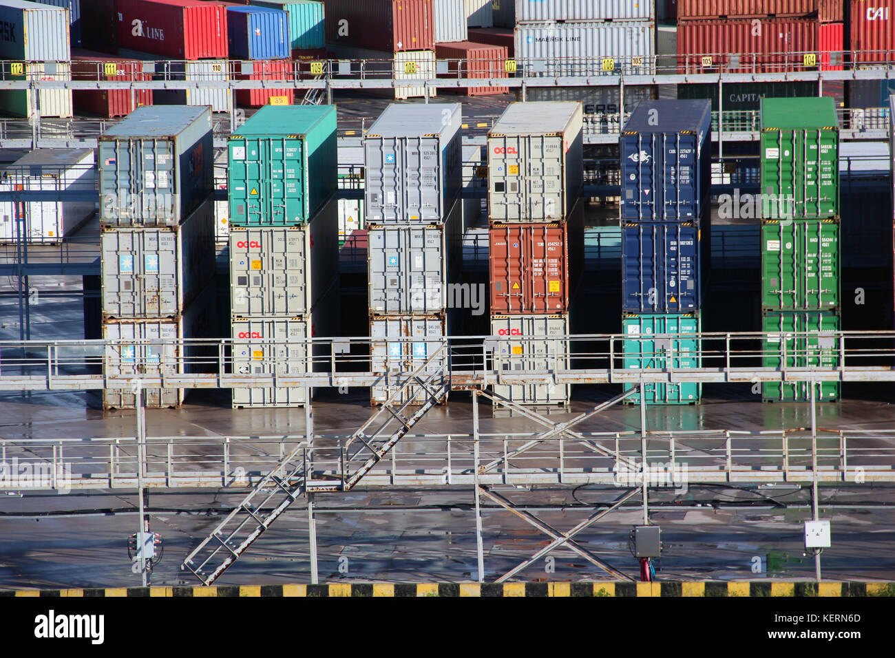 freight shipping containers at the docks. in import export and business ...
