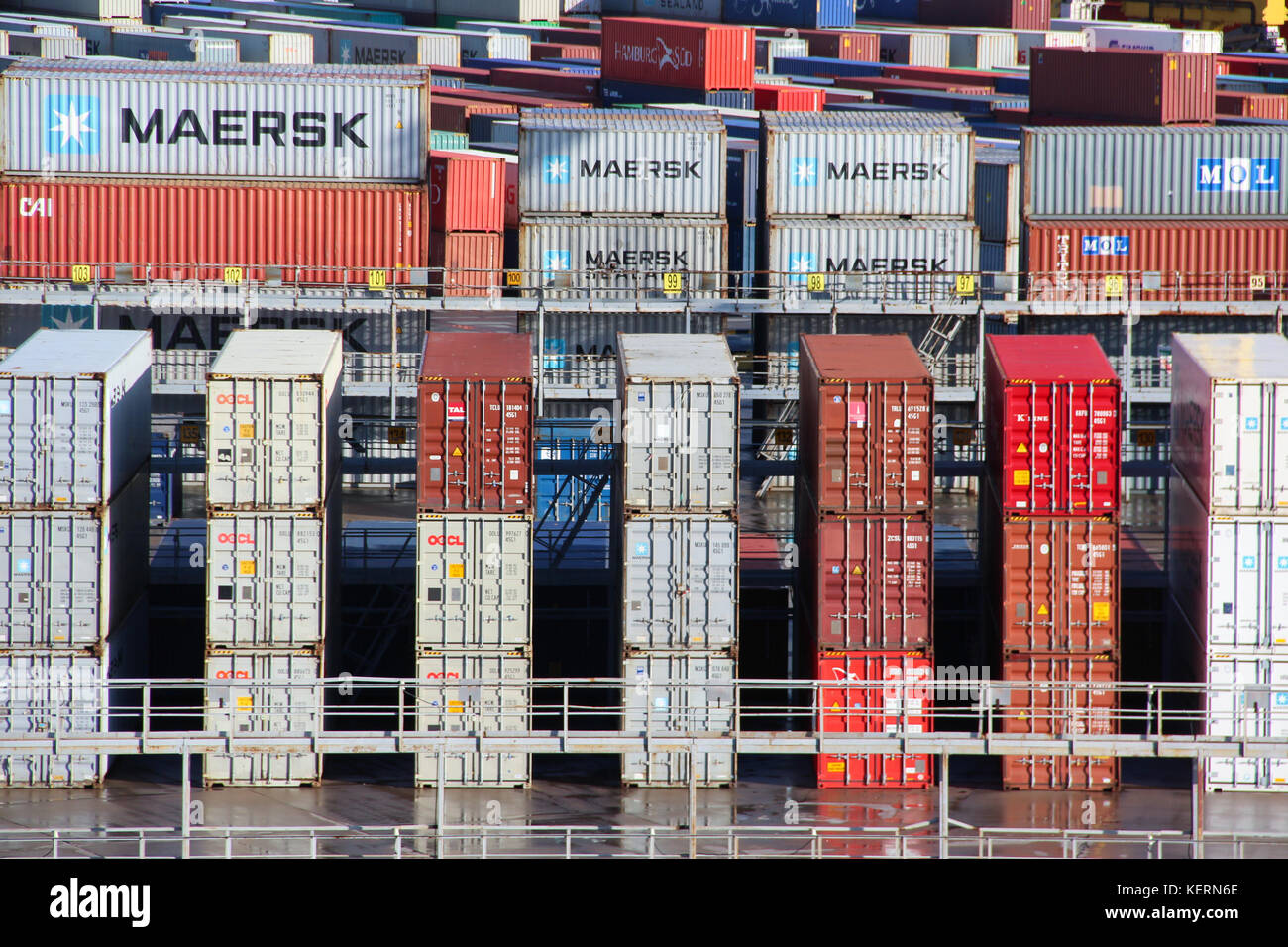 freight shipping containers at the docks. in import export and business ...