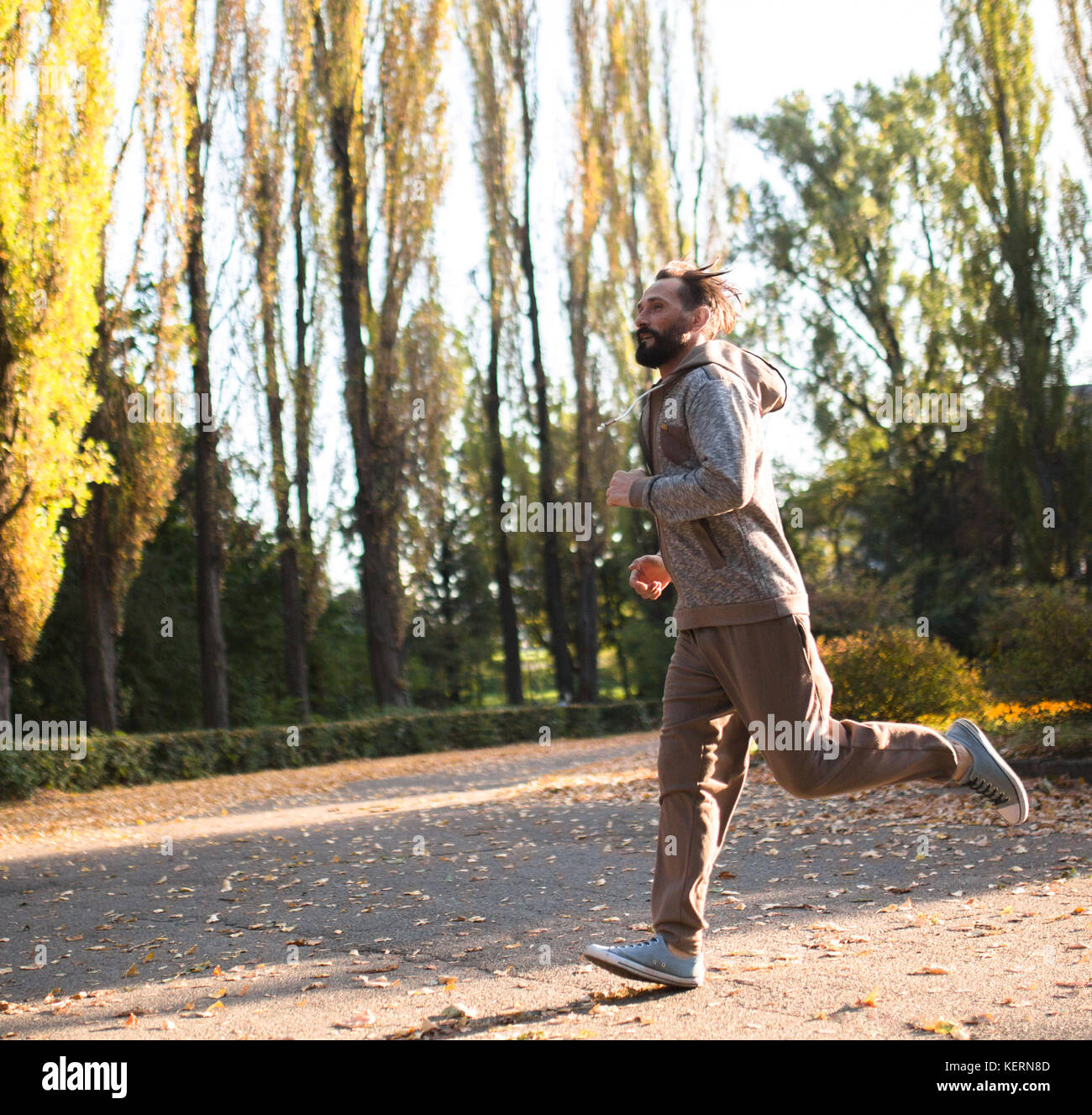 View of running man in the morning park Stock Photo - Alamy