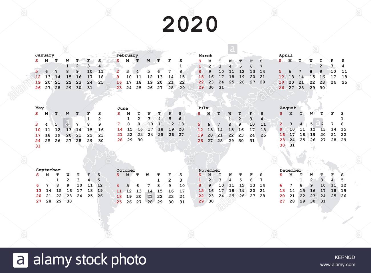 Calendar 2020 Stock Vector Images - Alamy